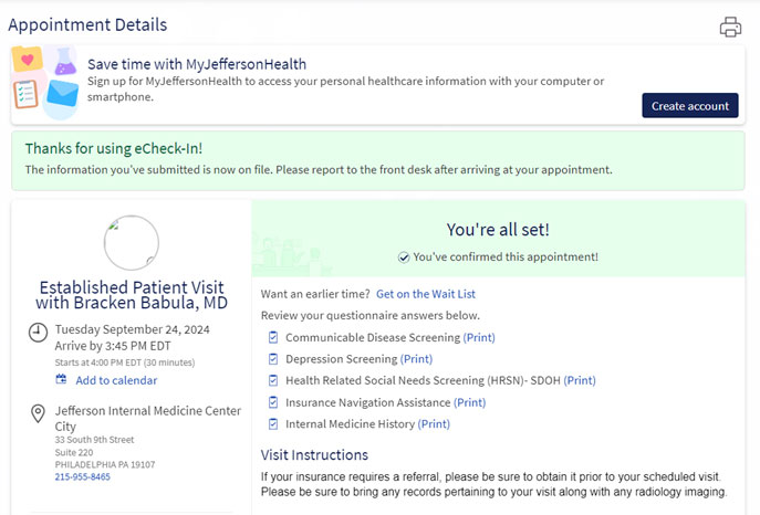 MyJeffersonHealth - PreCheck-In For All | Jefferson Health